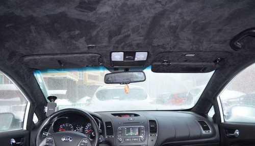 Серый потолок алькантара для салона авто киа