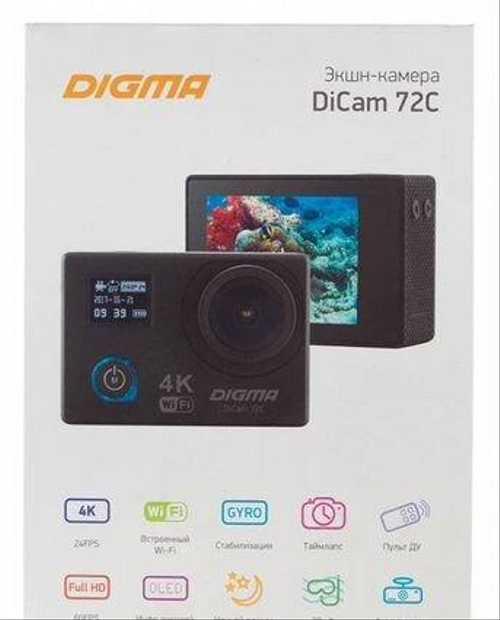 Новая Экшн камера digma dicam 72c +карта памяти 64