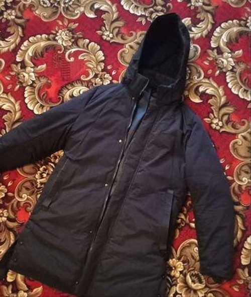 Мужская теплая длинная куртка чёрное пальто XL