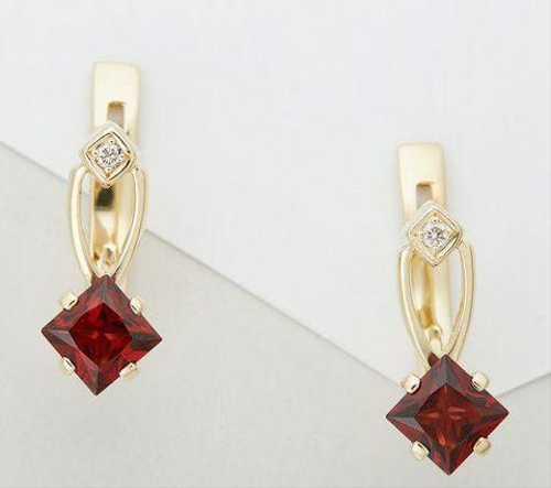 Серьги из желтого золота 585 пробы c 2 бриллиантам