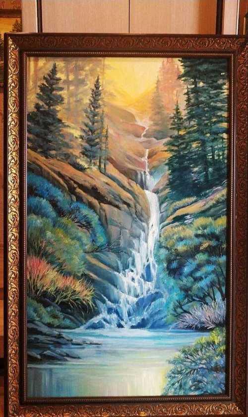 Картина маслом Лесной водопад
