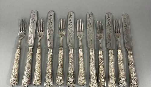 Старинный английский набор ножи вилки серебрение