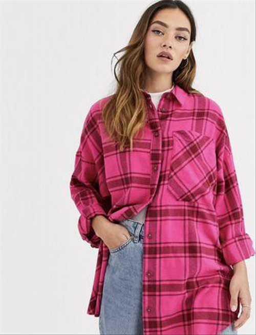 Розовая фланелевая oversize-рубашка в клетку monki