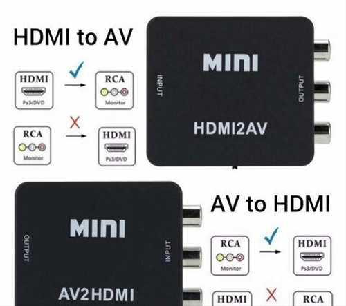 AV to hdmi и hdmi to AV (RCA/Тюльпаны) переходник