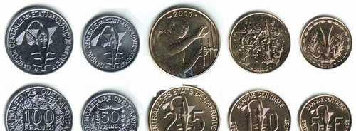 Кфа Западная Африка набор монет 5 шт UNC