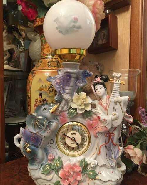 Светильник китайский с часами керамика винтаж
