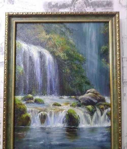 Картина маслом на холсте водопад 50 см#40см