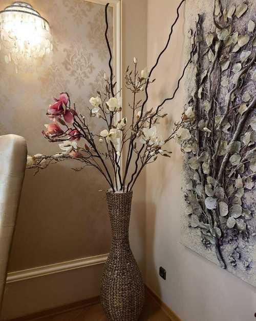 Напольная ваза из ротанга 1 м с цветами