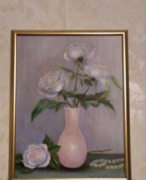 Картина натюрморт " Розовая ваза с розами"