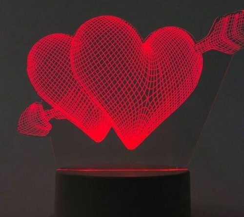 3D Светильник ночник Сердца