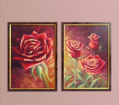 Картина маслом розы Красные розы