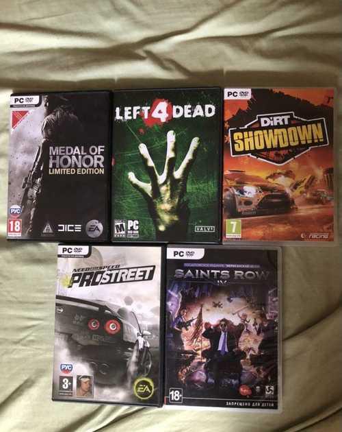 DVD боксы с играми nfs, saints row left for dead