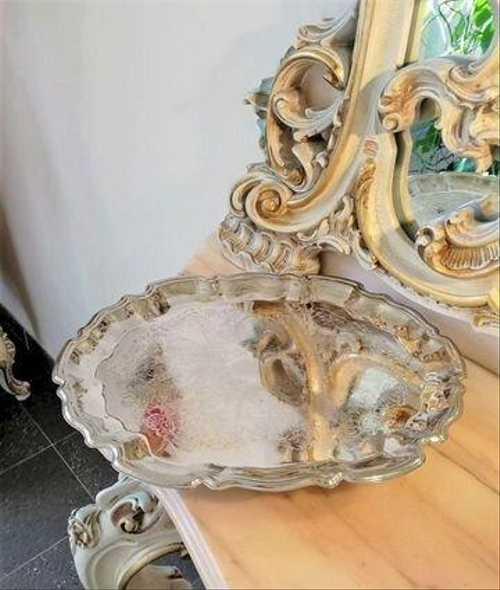Поднос винтаж антикварный серебрение Италия столик