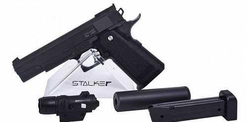 Пистолет Stalker SA5.1S Spring глушитель и лазер