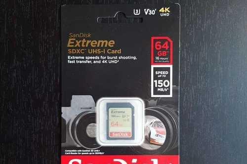 Карта памяти SanDisk 64Gb Extreme 150MB/s новая