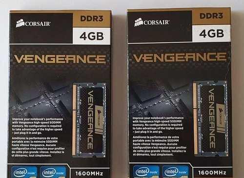 Озу SO-dimm DDR3 Corsair, 4GB*2, 1600 мгц, CL9