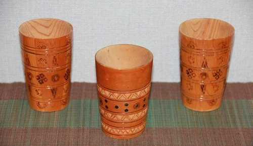 Набор из трех интерьерных деревянных стаканов