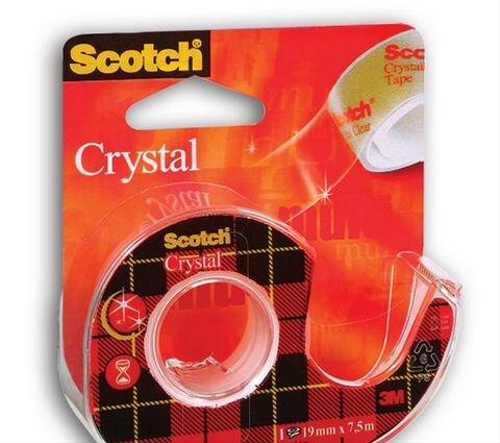 Лента клейкая "Scotch Cristal", на диспенсере, прозрачная, 19 мм х 7,5 м
