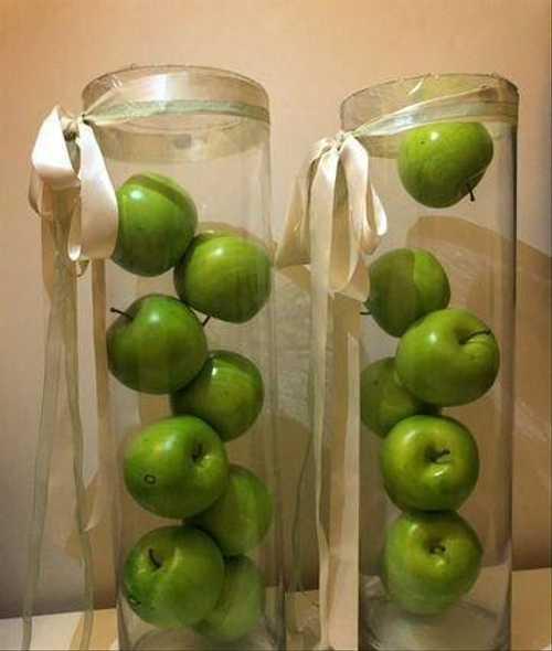 Вазы для цветов с искусственными яблоками, 2 штуки