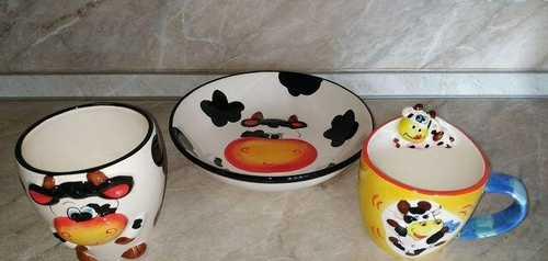 Детский керамический кухоный набор"Весёлая Коровка