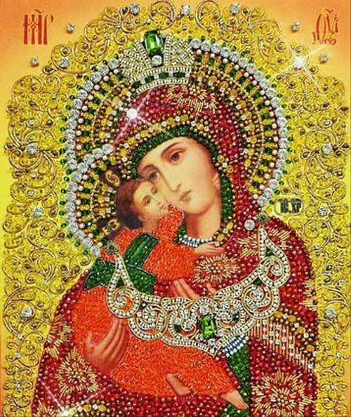 Владимирская Икона Божией Матери вышивка натуральн