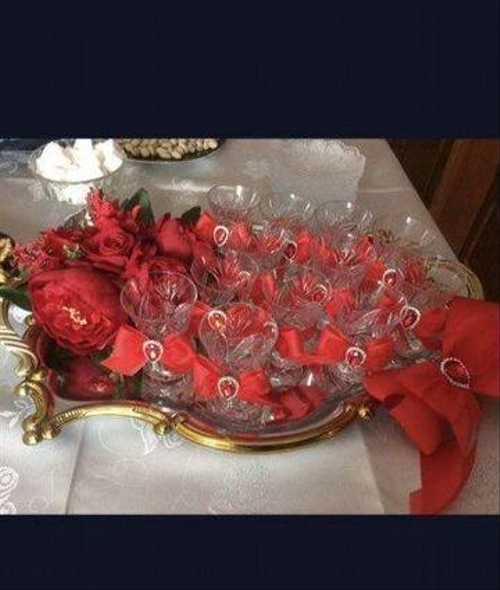 Хрустальные стаканы для сватовства, поднос