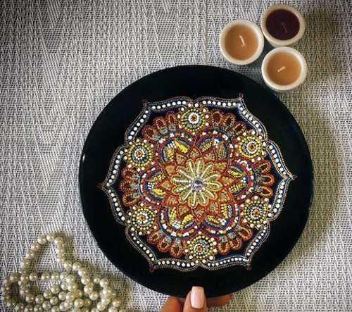 Тарелка декоративная блюдо ручная роспись мандала