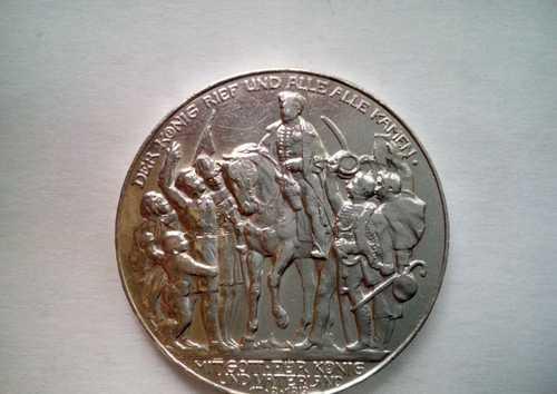 3 марки 1913 Пруссия Толпа Серебро 900 UNC Оригина
