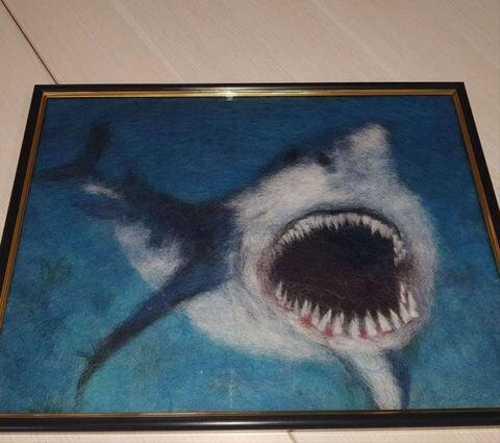 Картина из шерсти"акула"