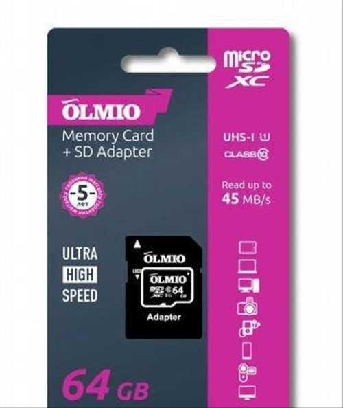Карта памяти Olmio 64 гб microSD Class10 Новая