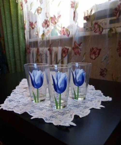 Стакан синий тюльпан стекло
