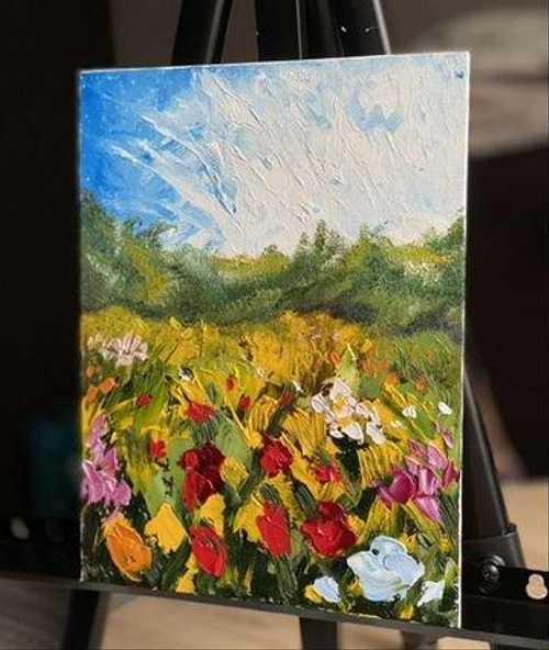 Картина маслом Цветочное поле