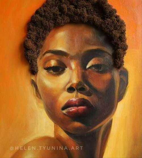 Картина со мхом, картина с африканской девушкой