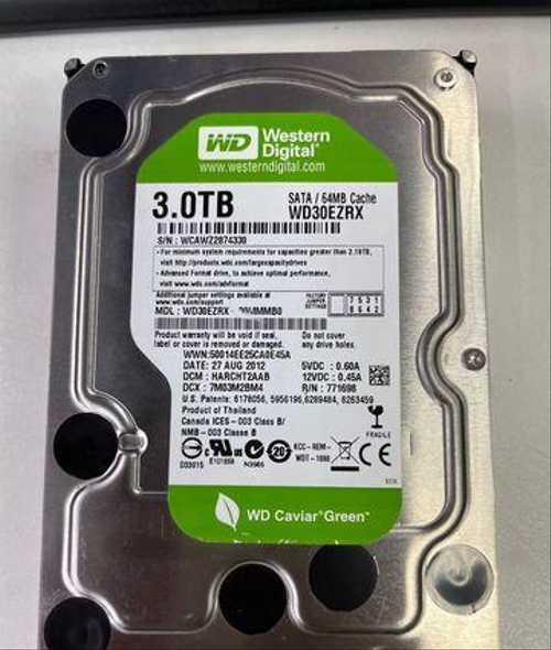 Диск бу WD Caviar Green 3 tb wd30ezrx 3088 ч