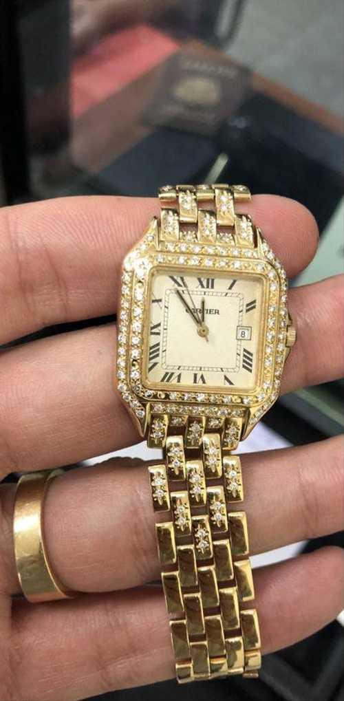 Золотые часы Cartier с бриллиантами 750пр