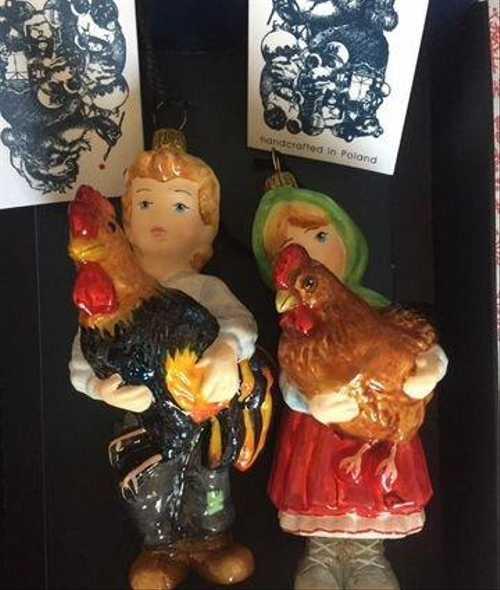 Ёлочные игрушки Komozja "Дети с петухом и курицей"