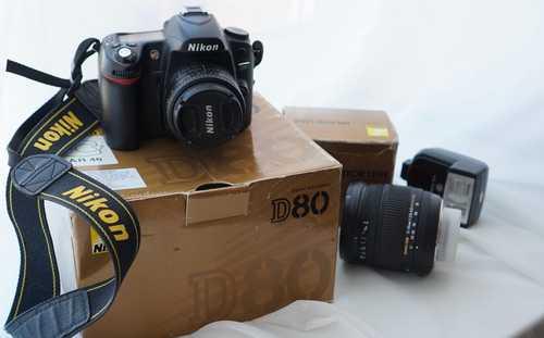 Фотоаппарат Nikon d80 с объективом Sigma, вспышкой
