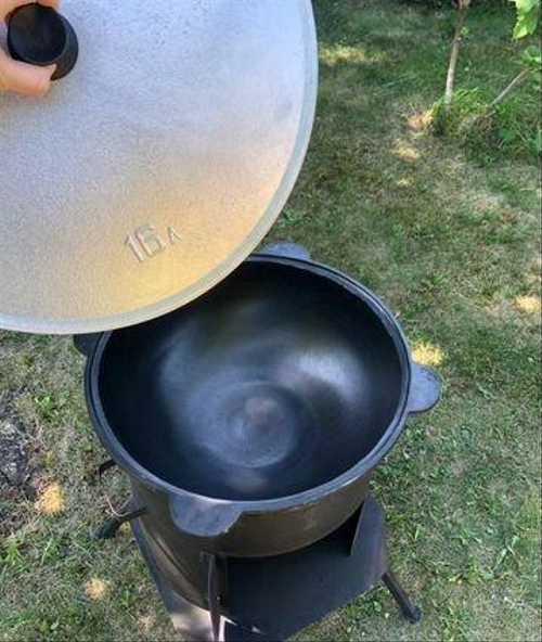 Казан 16 литров + печь с дымоходом, разбор ножки