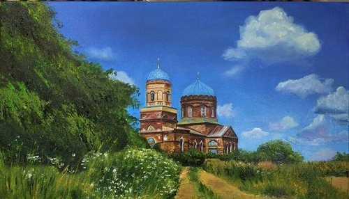 Картина маслом на холсте с церковью "Храм души"