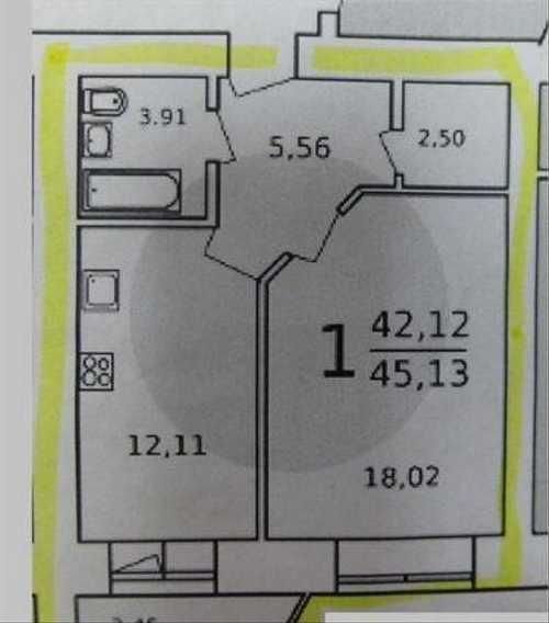 1-к квартира, 42.1 м², 6/7 эт.