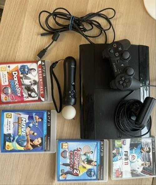Sony playstation 3 super slim (ps3) + move + игры