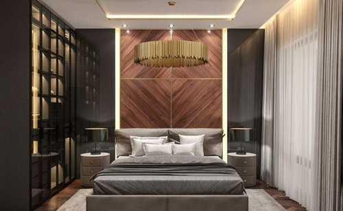 Кровать с декоративным изголовьем и текстилем