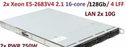 2x Xeon E5-2683V4 / 128Gb / 1U Supermicro / 4x LFF