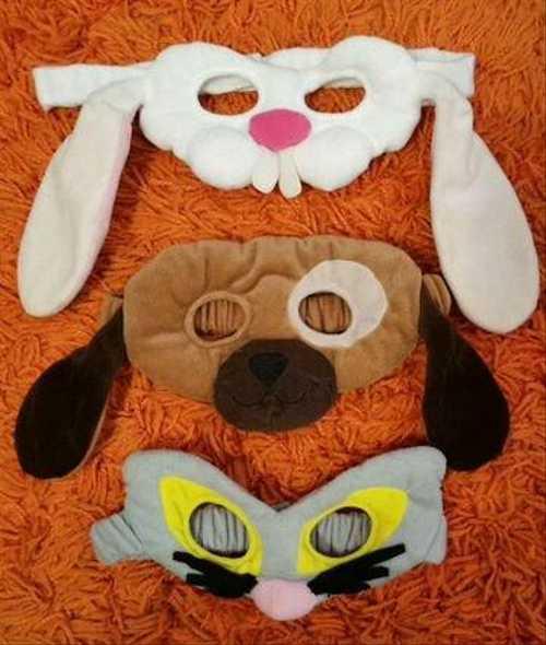 Карнавальные детские маски (собака, кот, заяц)