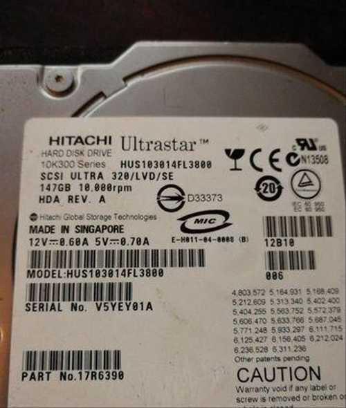 Hitachi Ultrastar 10K300 HUS103014FL3800 147G scsi