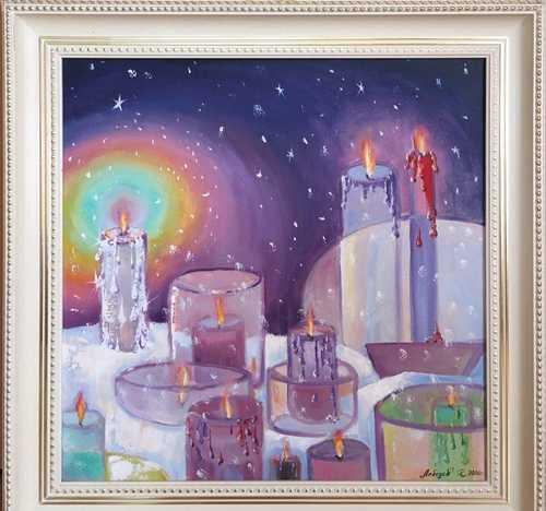 Картина «свечи под снегом» холст масло