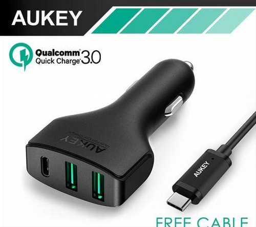 Авто з/у Aukey 49.5W - 2x USB + 1x TypeC (QC 3.0)