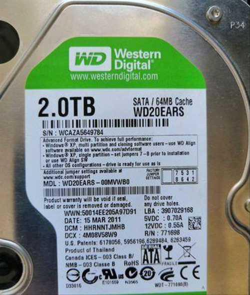 Жесткий диск Western Digital WD Green 2 тб WD20ear