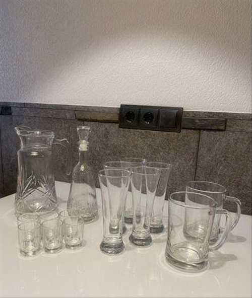Посуда стекло: кувшин, графин, бокалы, стопки