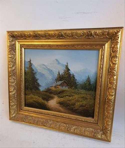 Картина "Домик в Альпах" деревянный багет Франция